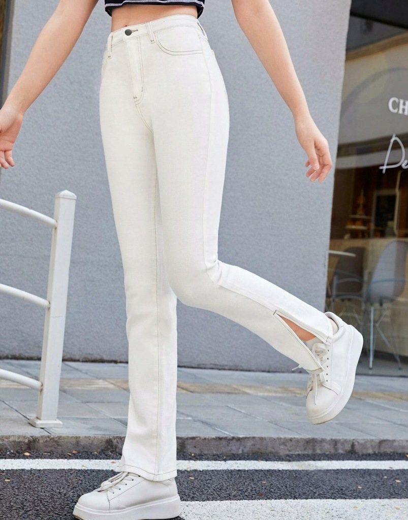 BIAŁE KLASYCZNE SPODNIE JEANSY WYSOKI STAN DZWONY ROZCIĘCIE SHEIN 140 - 15770337766 - oficjalne ...