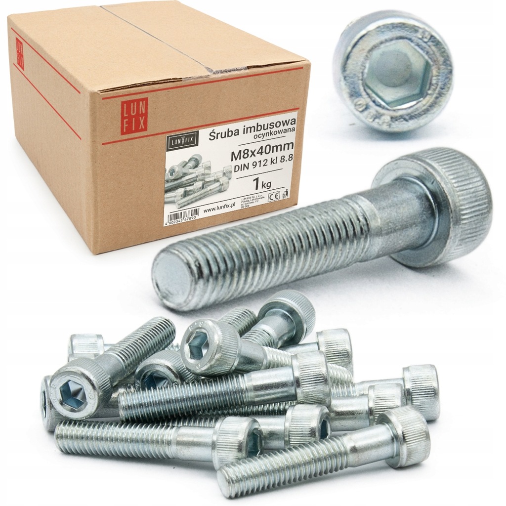 M8x40 Śruba imbusowa DIN912 ocynk kl.8.8 1kg - 13318235247 - oficjalne archiwum Allegro