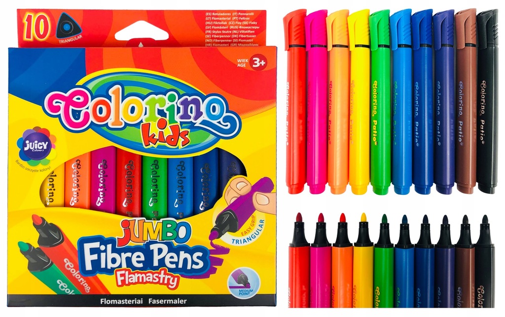 FLAMASTRY MARKERY TRÓJKĄTNE GRUBE JUMBO 10 KOLORÓW - 8600741391 ...