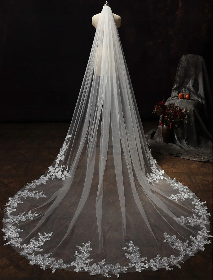 WELON ŚLUBNY Z KWIATOWYM HAFTEM BIAŁY DŁUGI VBA - 13547669221 ...