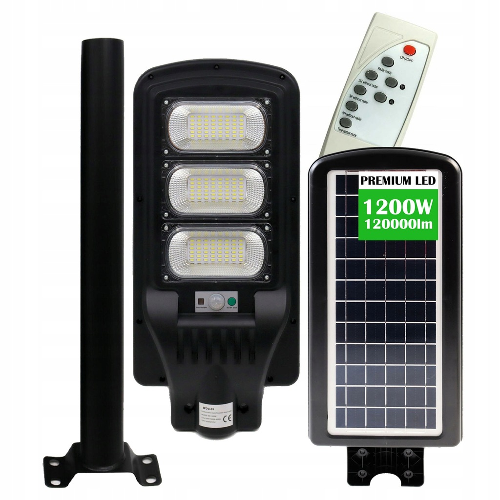 Lampa Solarna Uliczna LED 1200W z Czujnikiem Ruchu Zmierzchu Pilotem Vogler - 15708582875 ...