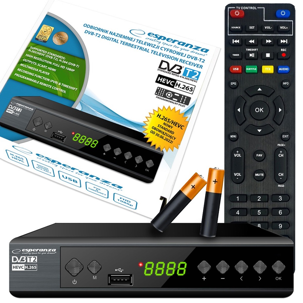 DEKODER TUNER TV NAZIEMNEJ DVB-T2 FULL HD HDMI USB - 13926892784 - oficjalne archiwum Allegro