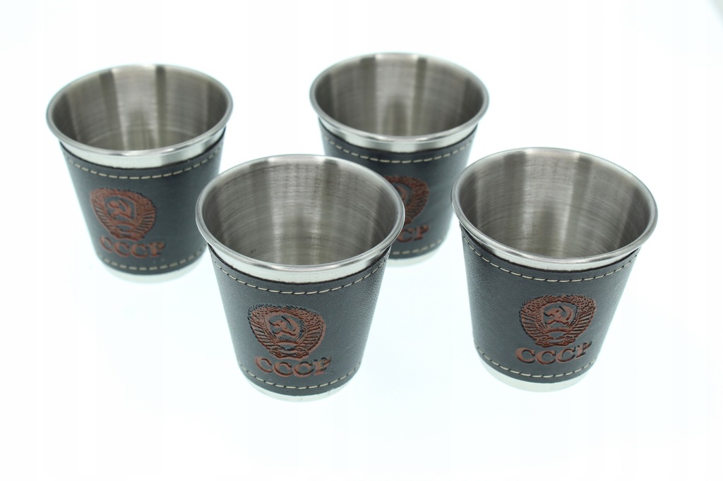 KIELISZKI TURYSTYCZNE 4x70 ml-METAL W SKÓRZE CCCP - 11863356196 - oficjalne archiwum Allegro