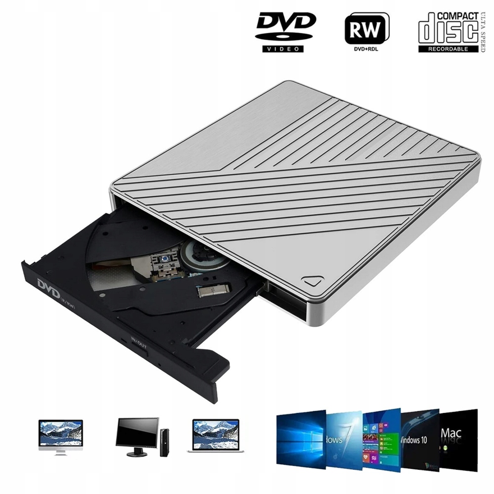 Napęd Zewnętrzny DVD Odtwarzacz CD USB-C 3.0 Nagrywarka do Laptopa USB ...