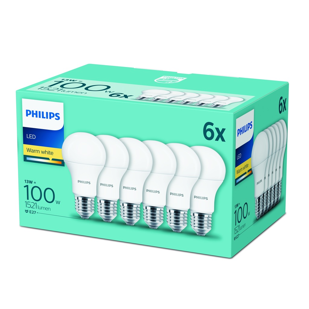 Zestaw 6x Żarówka LED E27 13W=100W PHILIPS 1521LM - 8475942517 - oficjalne archiwum Allegro