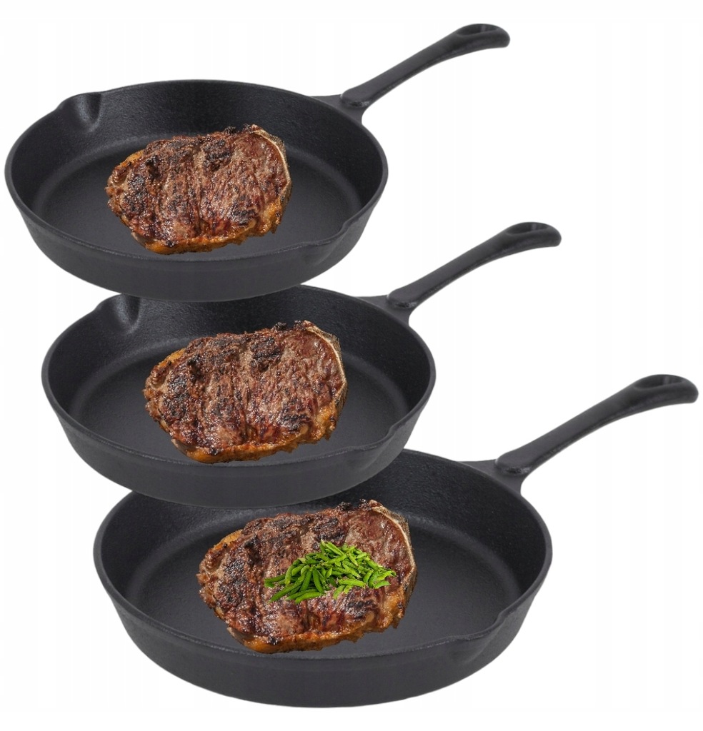 DUŻY ZESTAW 3x PATELNIA DUŻA Ciężka ŻELIWNA Głęboka INDUKCJA GAZ 20/25/30CM - 14544353036 ...