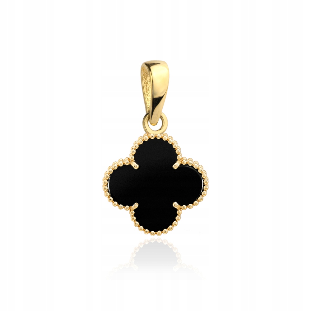 Złota Zawieszka Czarna Koniczynka w Oprawie 585 - 13218431507 ...