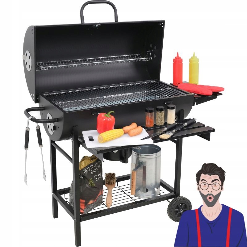 SUPER OFERTA! GRILL WĘGLOWY OGRODOWY BECZKA Z POKRYWĄ I POPIELNIKIEM ...