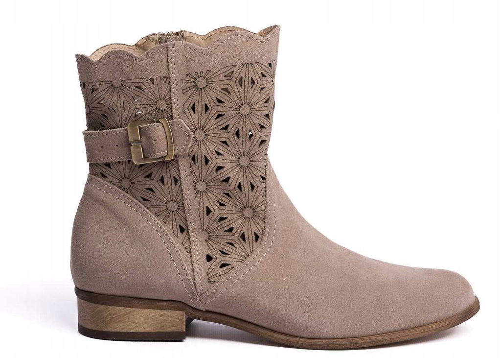TAUPE BOTKI DAMSKIE SKÓRA AŻUR KLAMRA OPTIMO 40 - 13493432259 ...