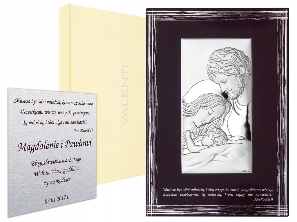 Pamiątka Ślubu obraz srebrny Święta Rodzina - prezent na Ślub od Chrzestnej - 15383771143 ...