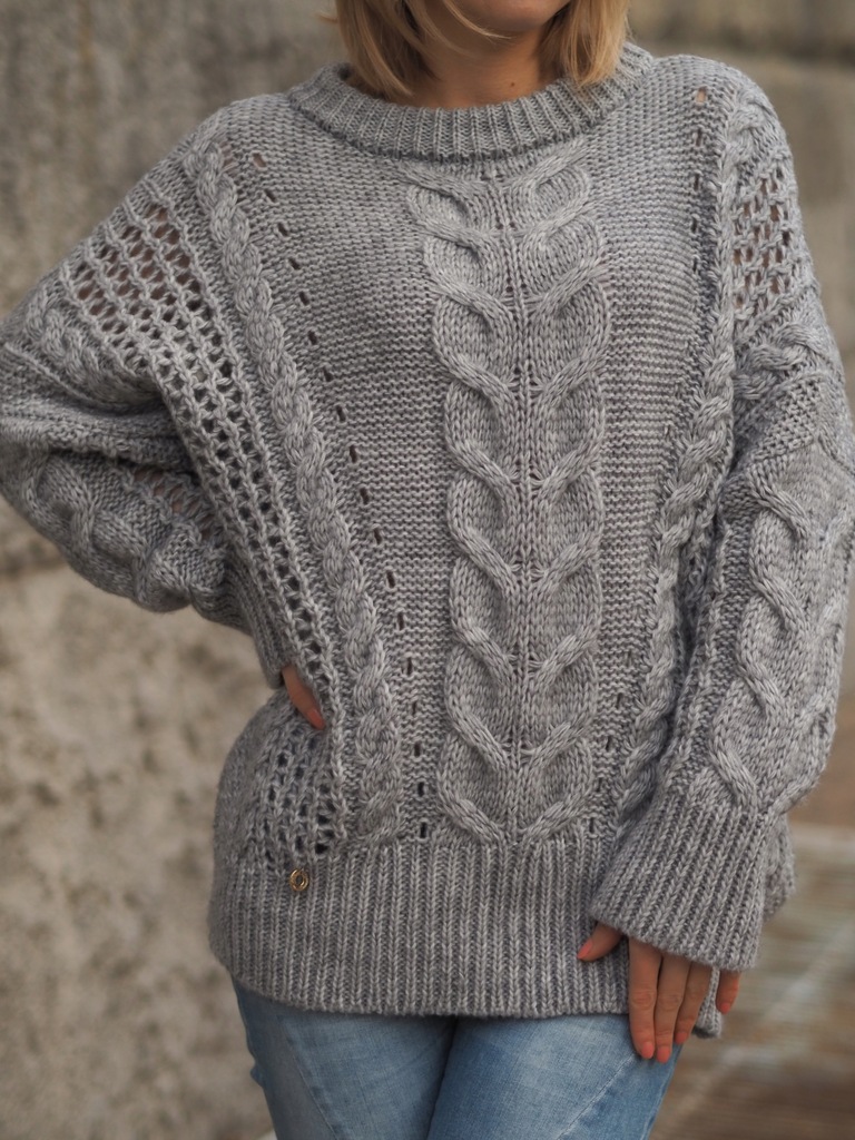 Sweter Wełniany Moher Szary Warkocz Premium - 11605065827 - oficjalne ...