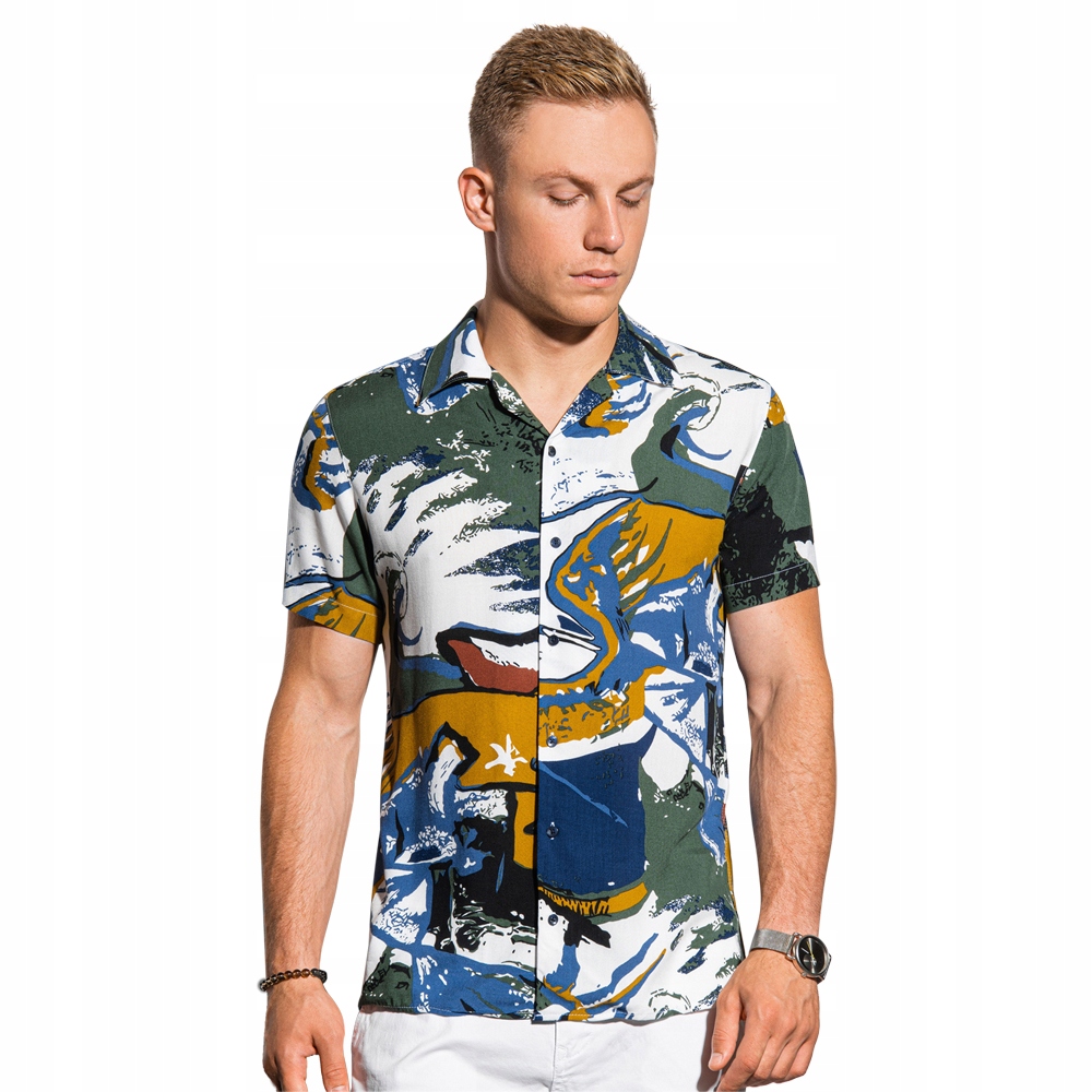 Koszula męska z krótkim rękawem K574 b.zielona L - 10935509706 - oficjalne archiwum Allegro