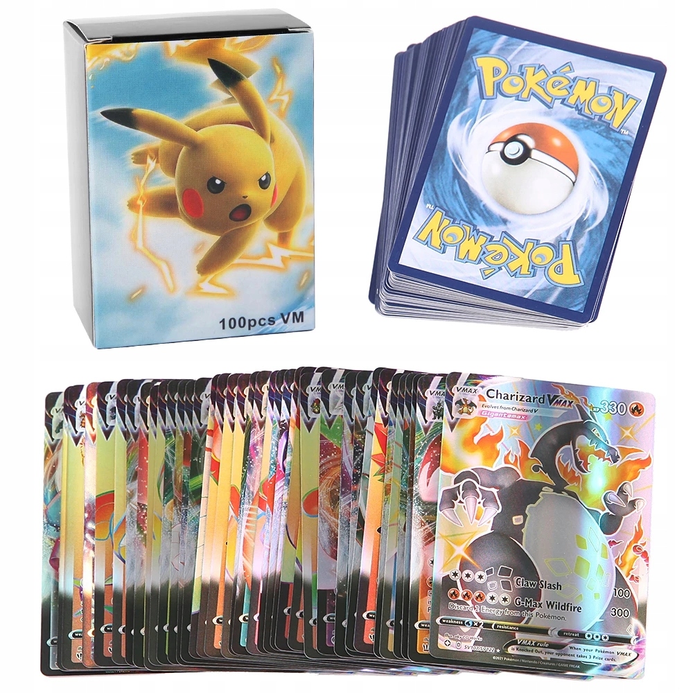 100 SZT KOLEKCJONERSKIE KARTY KARTA POKEMON V-MAX - 12387147046 ...