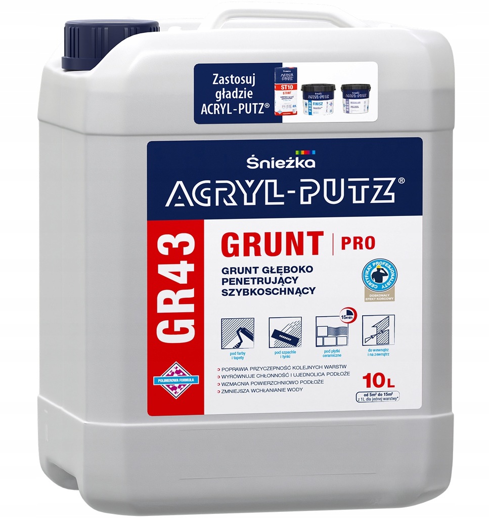 ACRYL PUTZ GRUNT GR43 GŁĘBOKO PENETRUJĄCY PRO 10L - 13235337496 - oficjalne archiwum Allegro
