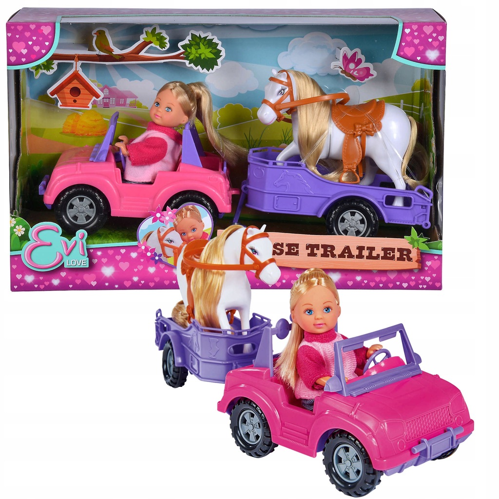 Simba Lalka w Jeepie z Naczepą i koniem Barbie - 11077526961 ...