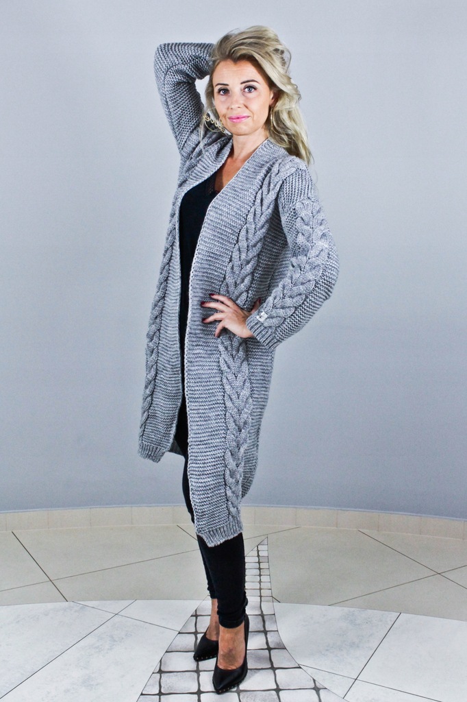 DŁUGI KARDIGAN modny elgancki Płaszcz POLSKI - 7699366090 - oficjalne ...