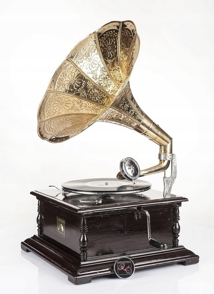 Patefon na korbę KWADRAT wiśnia, gramofon z tubą - 14293667529 ...