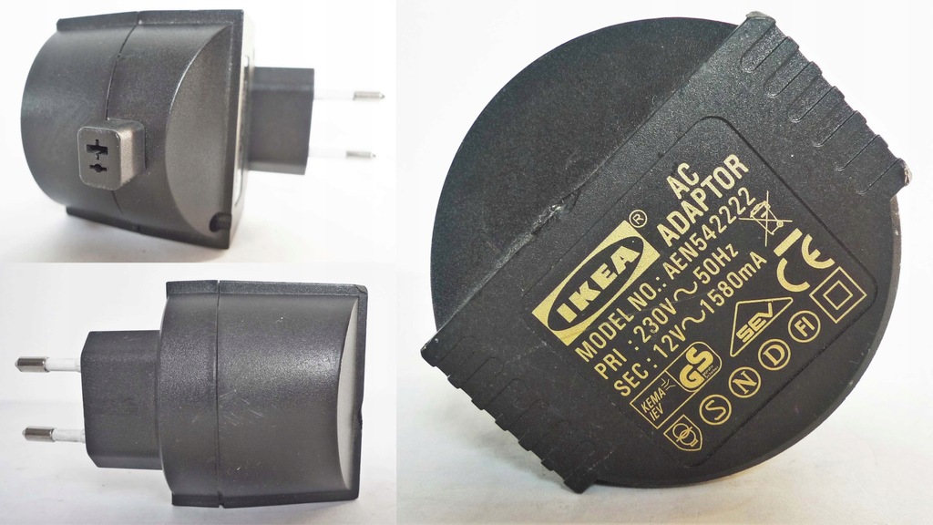 AC Adaptor IKEA 12V 1,58A złącze Din2 prąd zmienny - 12109895378 ...