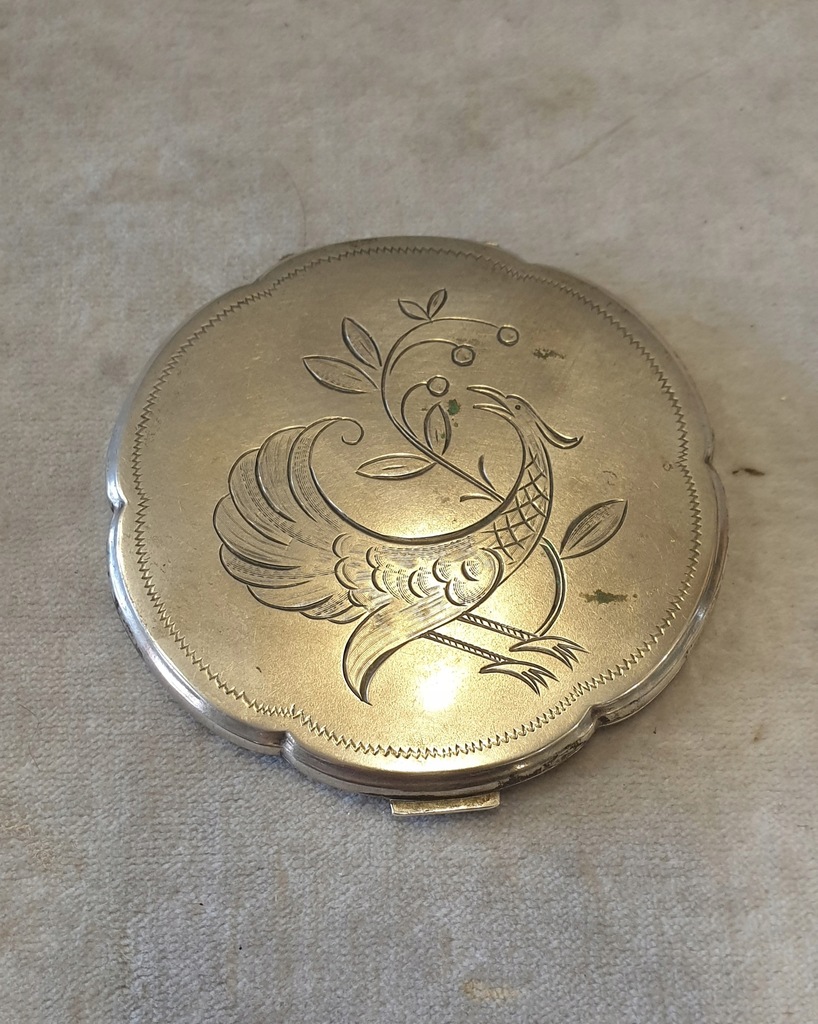 Puderniczka srebrna z ptaszkiem Warszawa po 1931r. - 13388585180 ...