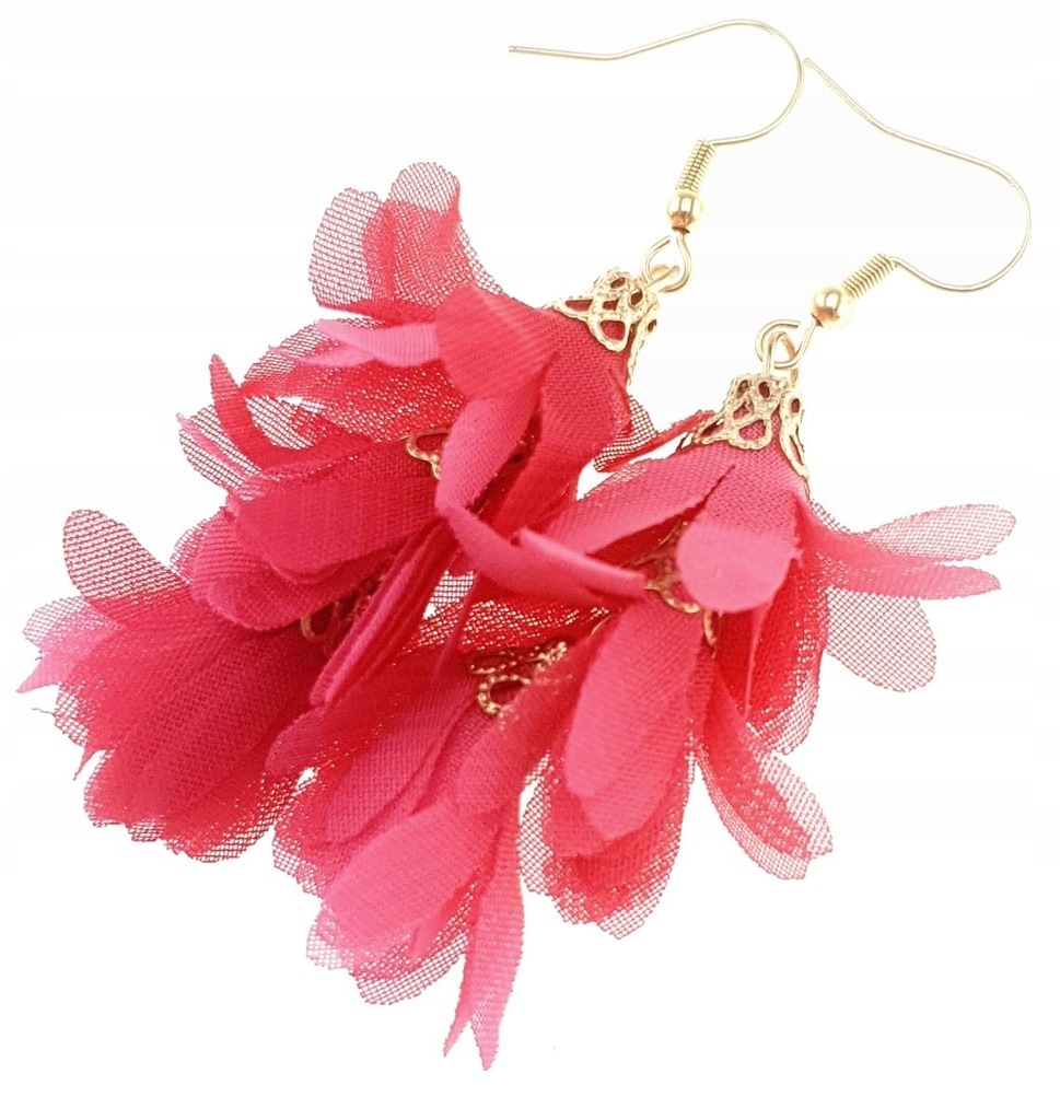 1365c Kolczyki złote stal chirurgiczna wiszące jedwabne kwiaty ...