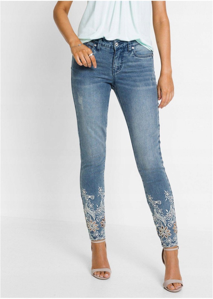 BODYFLIRT SPODNIE JEANS Z HAFTEM CYRKONIE 36 S - 13045330993 ...
