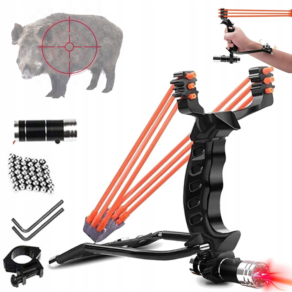 PROCA MYŚLIWSKA NA POTRÓJNA GUMA ZESTAW Z CELOWNIKIEM LASEROWYM + 100 ...