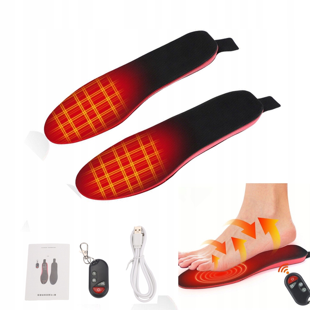 HEATED SHOE INSOLES 35-39 REMOTE CONTROL THERMAL SHOE SOLES FOOT WARMER ...