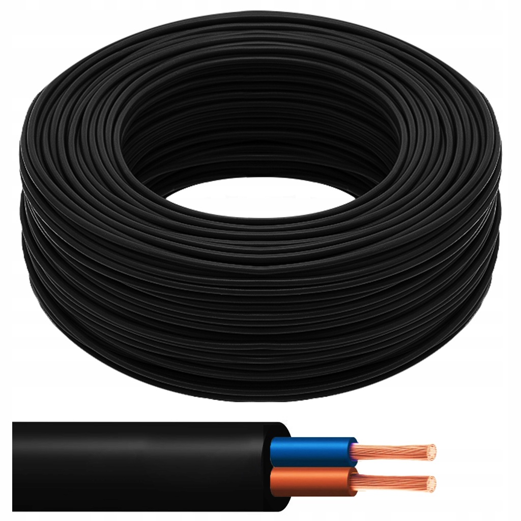 Przewód OMY 2x1,5 elektryczny domowy H03VV-F LINKA GIĘTKI czarny za metr - 12701899079 ...