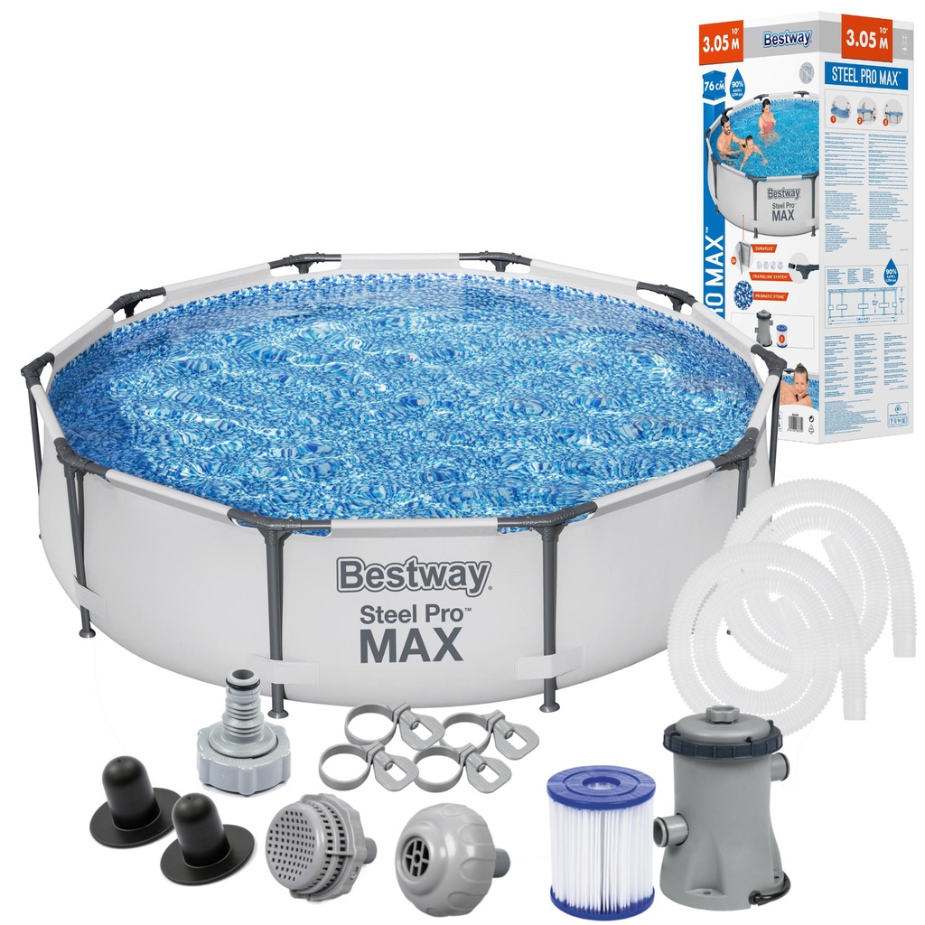 Basen ogrodowy 305x76 POMPA FILTR Bestway ZESTAW stelażowy MAX Rodzinny - 13712107130 ...