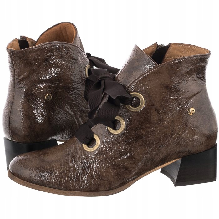 Obuwie Damskie Botki Maciejka Brązowe Lakierowane - 14438487130 - oficjalne archiwum Allegro