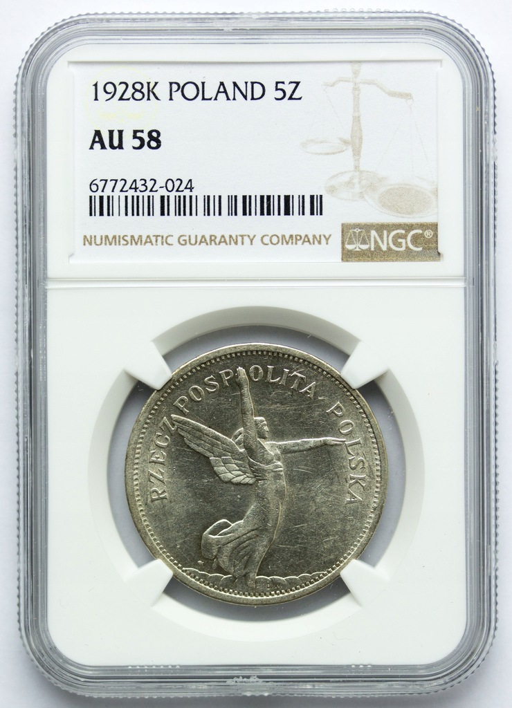 Polska, II RP, 5 złotych 1928, Nike, Warszawa, NGC AU58 - 17156318523 - oficjalne archiwum Allegro