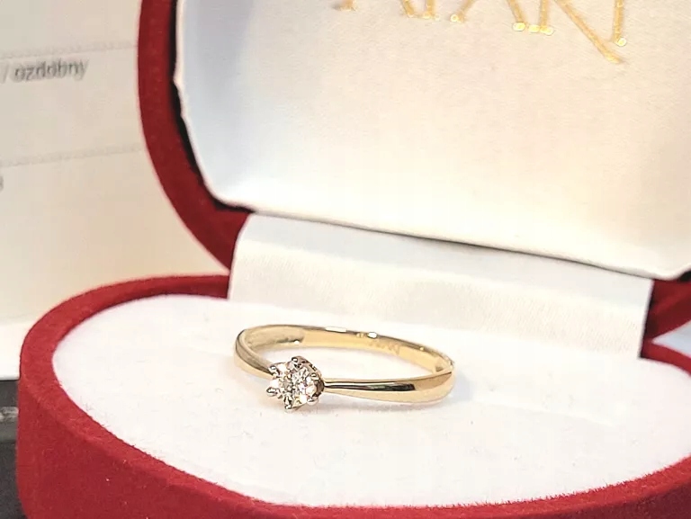 ZŁOTY PIERŚCIONEK APART Z BRYLANTEM CERTYFIKAT - 13826606472 - oficjalne archiwum Allegro