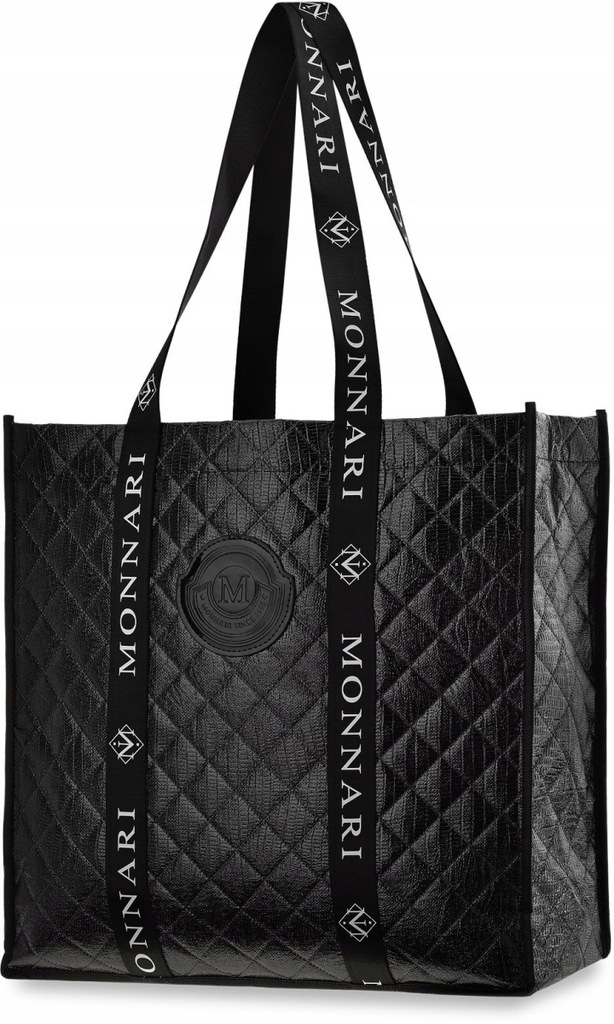 MONNARI pikowana torba shopper czarna duża torebka damska pojemna A4 ...