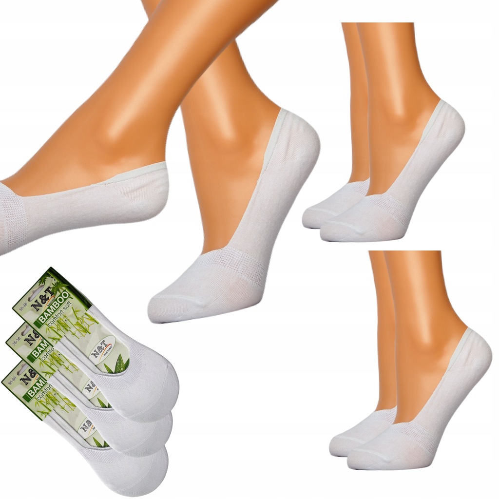 3x Stopki damskie - skarpetki | BIAŁE | Bambusowe - 13615051409 - oficjalne archiwum Allegro