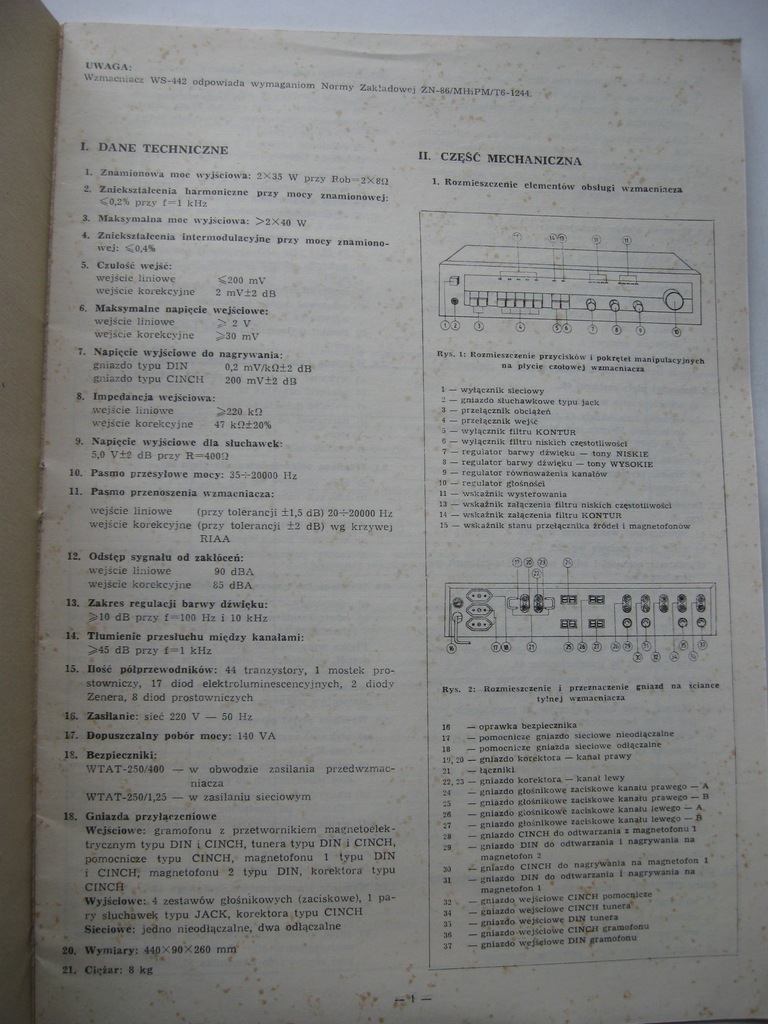 Wzmacniacz WS-442 Instrukcja serwisowa Schemat - 13120258800 - oficjalne archiwum Allegro