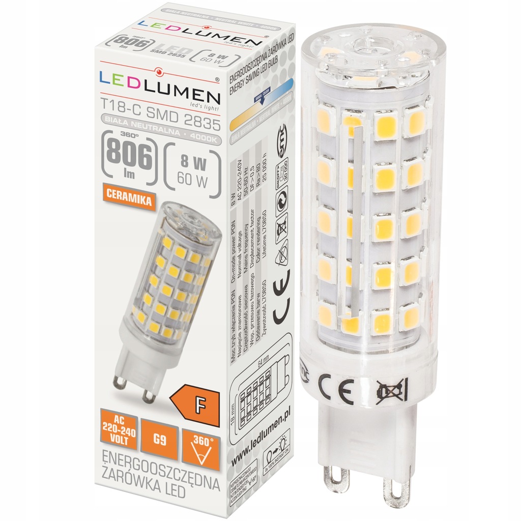 Żarówka LED G9 8W=60W SMD 806lm 360° Halogen Mocna Energooszczędna ...