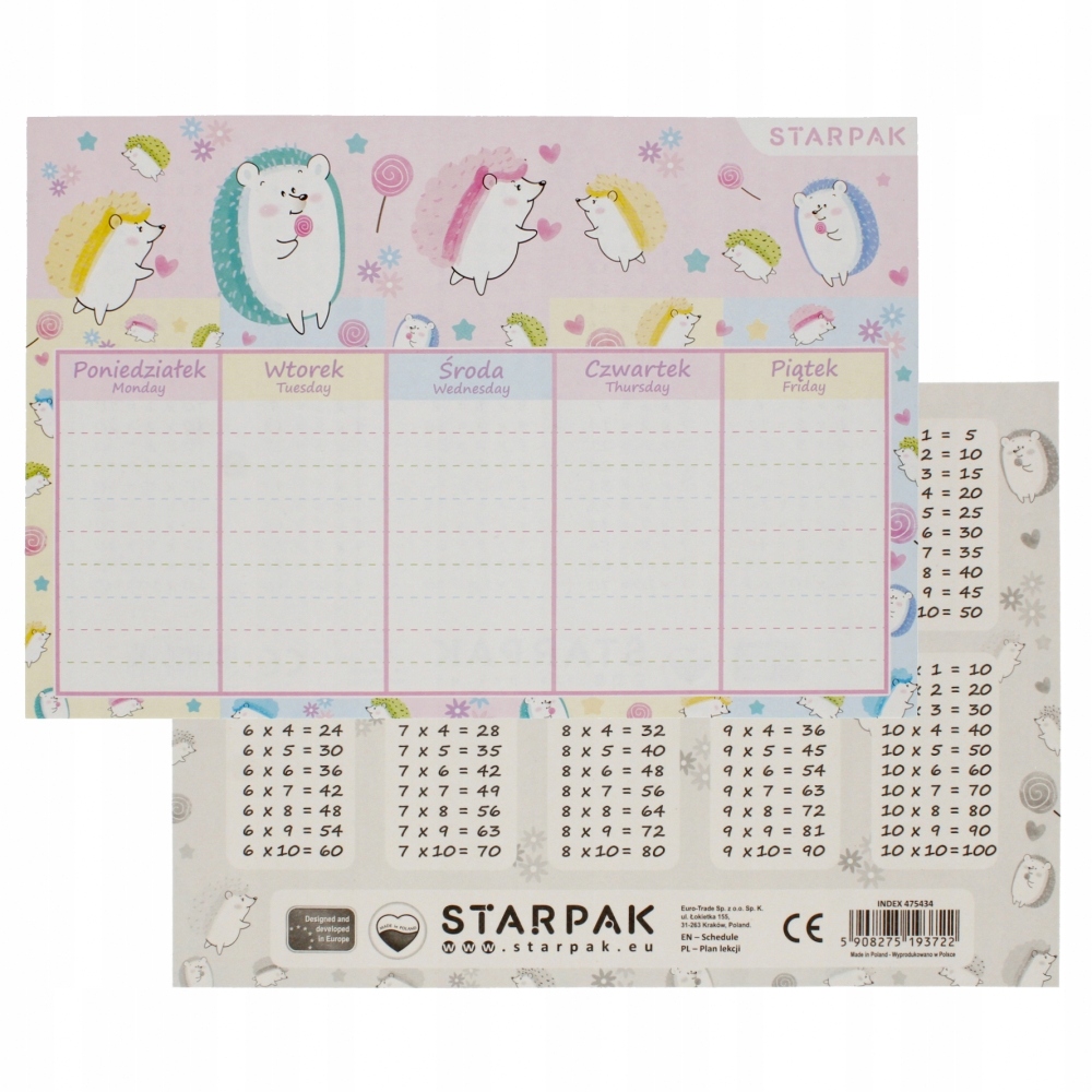 PLAN LEKCJI+TABLICZKA MNOŻENIA STARPAK PASTEL - 12944934714 - oficjalne archiwum Allegro