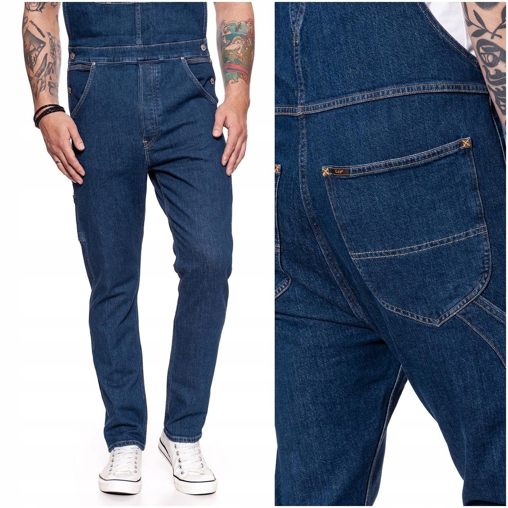 LEE BIB MĘSKIE OGRODNICZKI JEANSOWE SZELKI LOGO M - 12359593273 ...