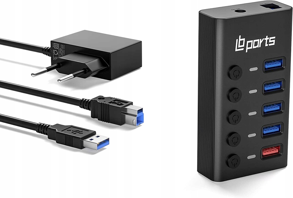 Aktywny HUB USB 3.0 zasilacz 24W (12V/2A) 5 portów - 12835621129 ...