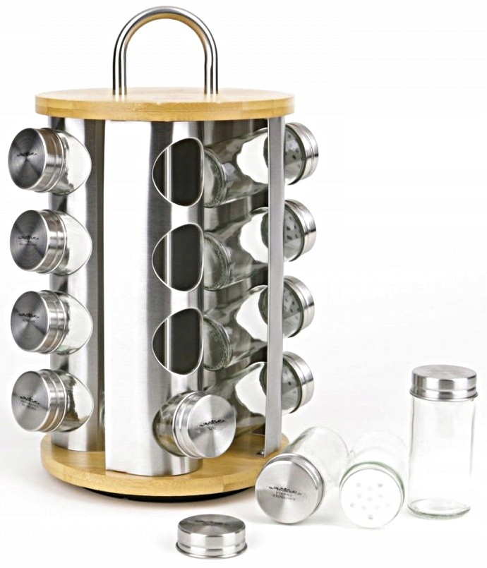 ZESTAW 16 el PRZYPRAWNIK POJEMNIKI STOJAK OBROTOWY - 10548391757 ...