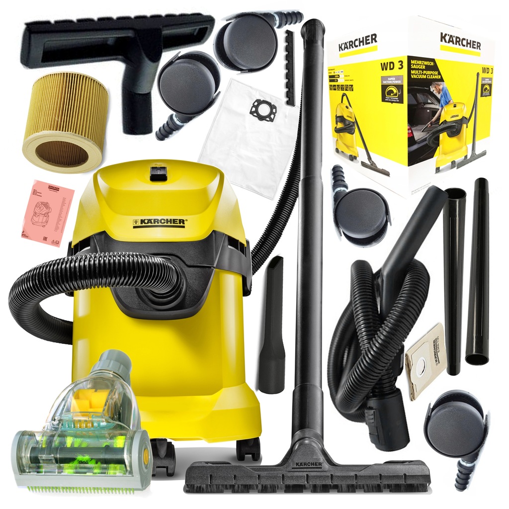 ODKURZACZ PRZEMYSŁOWY KARCHER WD3 TURBOSZCZOTKA XL - 8396022379 - oficjalne archiwum Allegro