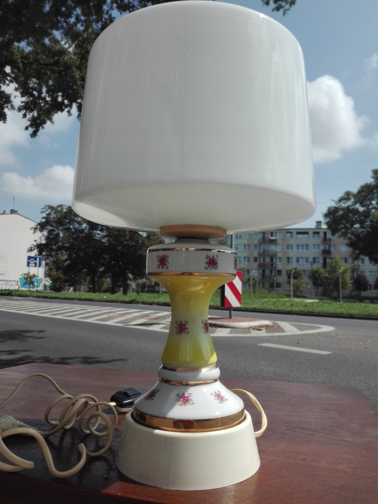 LAMPA STOŁOWA DESIGN PRL POLAM PORCELANA ZDOBIONA - 7484191394 ...