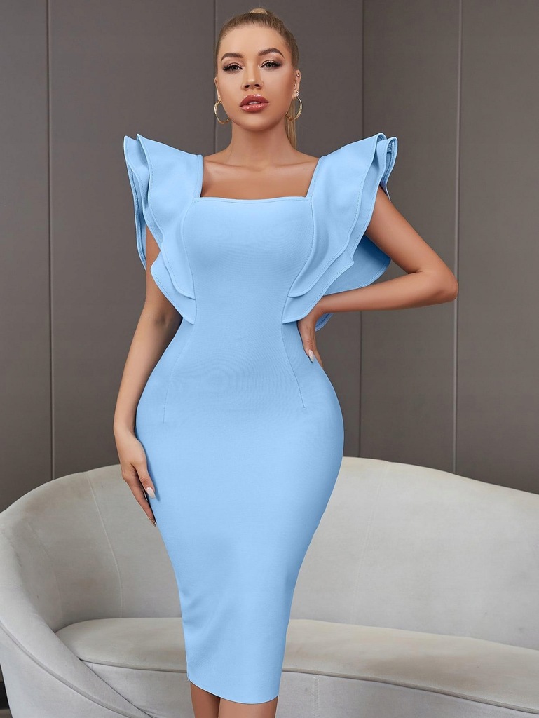 PROSTA DOPASOWANA NIEBIESKA KOKTAJLOWA SUKIENKA MIDI FALBANKA SHEIN S - 15804530110 - oficjalne ...