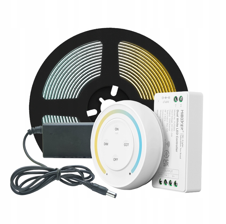 ZESTAW Taśma LED 4m COB CCT 3w1 12V 608D MOCNA IP20 linia LED ZASILACZ ...