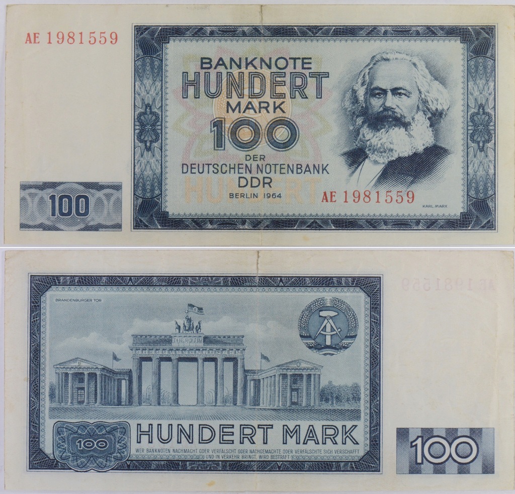 2CA. BANKNOT NIEMCY DDR 100 MAREK 1964 SERIA:AE 10.01 - 15020860296 ...