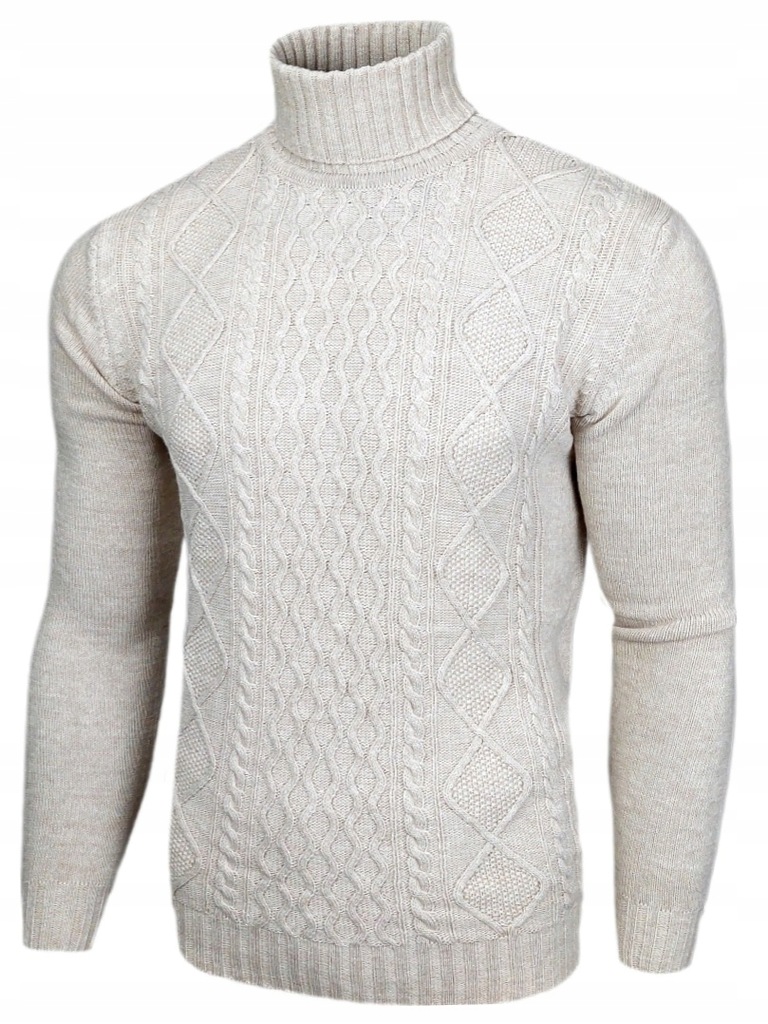 Sweter męski Golf gruby Ciepły Miły w dotyku Zimowy Beżowy r. 3XL ...