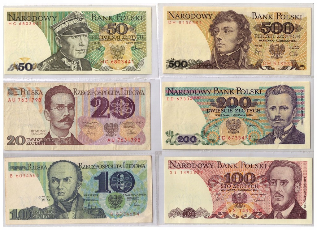 Banknoty PRL - 10, 20, 50, 100, 200, 500 zł UNC - 8486240619 ...