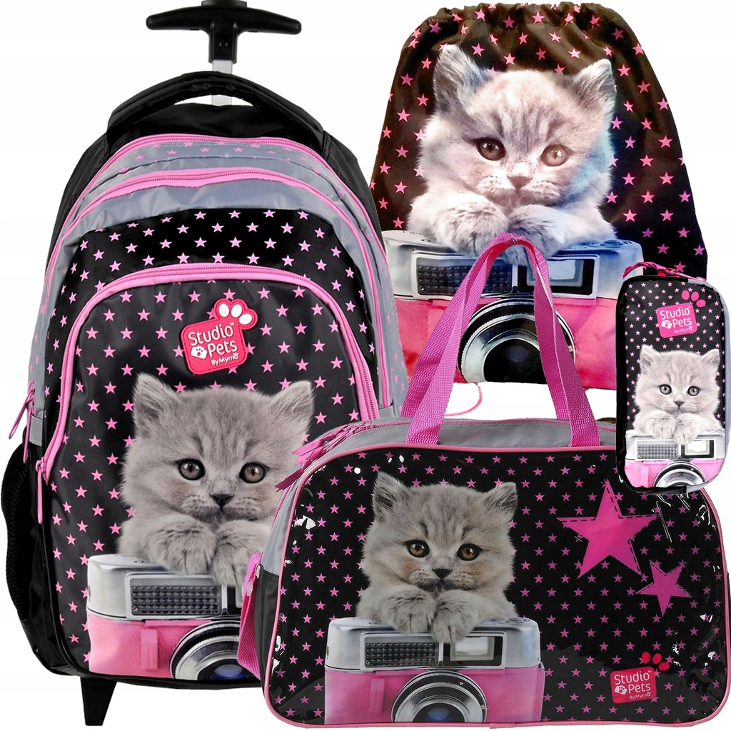 PLECAK KOT SZKOLNY NA KÓŁKACH Z KOTKIEM KOTEM - 7658951739 - oficjalne archiwum Allegro