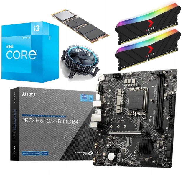 MSI PRO H610M-B Intel i3-12100F 16GB 256GB SSD M.2 - 12738220995 - oficjalne archiwum Allegro