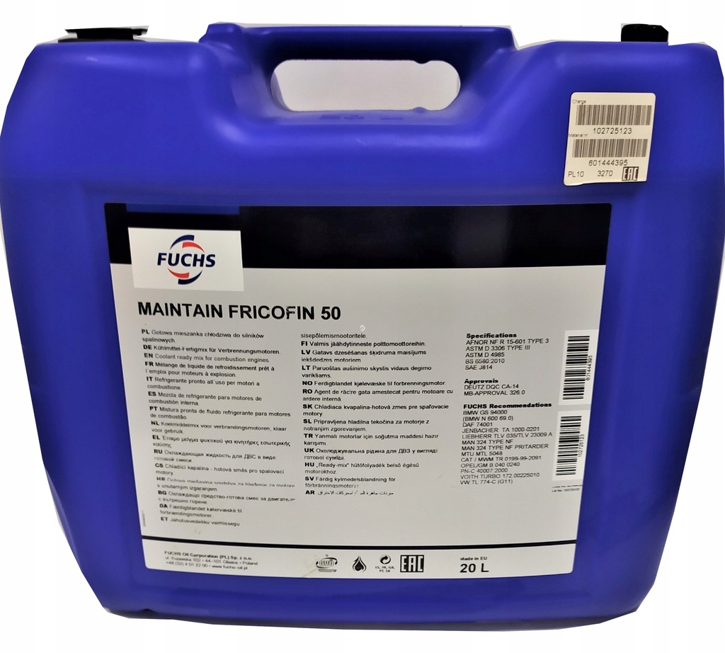 FUCHS MAINTAIN FRICOFIN 50 20L. PŁYN DO CHŁODNICY - 11825180397 ...